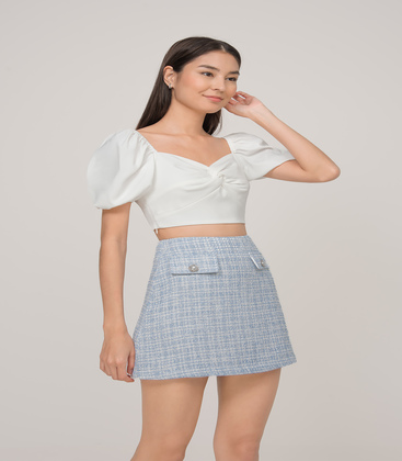 Fayth • Kayla Knotted Puff Sleeve Crop Top